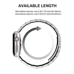 U191U Band Compatible with Apple Watch Stainless Steel Wristband Metal Buckle Clasp iWatch 38mm 40mm 41mm Strap Bracelet for Apple Watch Series 7/6/5/4/3/2/1 Sports Edition (Silver/Gold, 38/40/41MM)