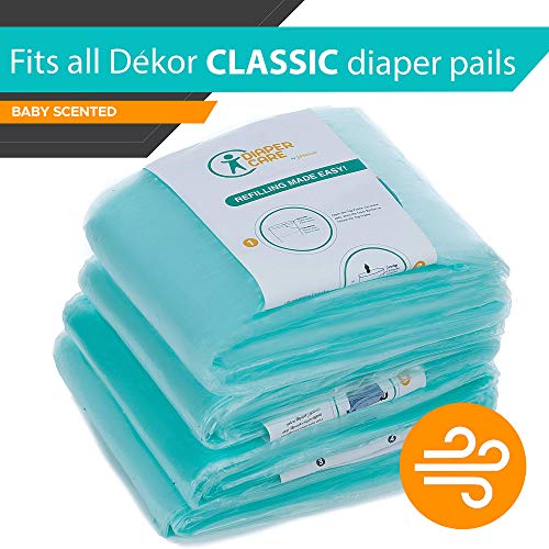 4 Pack Diaper Refill Liners - Compatible with Dekor CLASSIC Regular Size Pail- Disposable Diaper Pail Liners Hold Up To 2000 Diapers – Baby Scented Refills with Bamboo Charcoal Smell Eliminator Bags