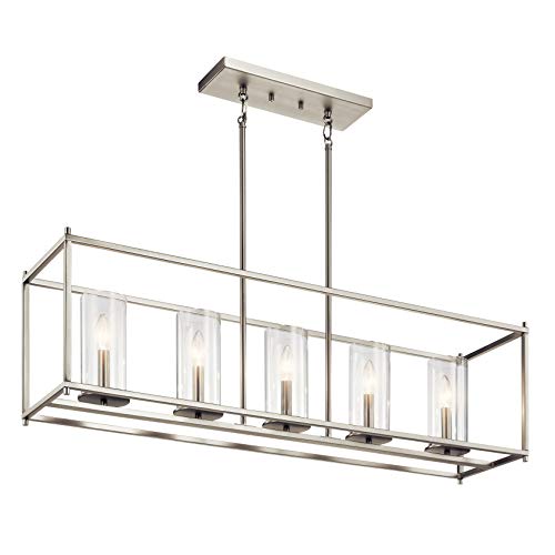 Kichler Crosby 41.25" Linear Chandelier In Brushed Nicke, 5-Light Modern Dining Room Chandelier with Clear Glass, (41.25" L x 25.75" H), 43995NI