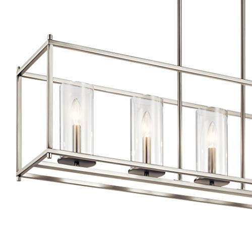 Kichler Crosby 41.25" Linear Chandelier In Brushed Nicke, 5-Light Modern Dining Room Chandelier with Clear Glass, (41.25" L x 25.75" H), 43995NI