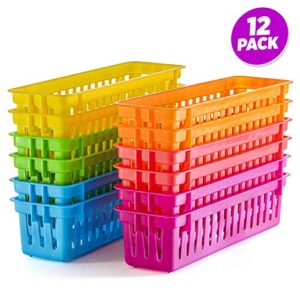 Prextex Classroom Pencil Organizer Pencil Basket or Crayon Basket, Variety Colors (12 pack)