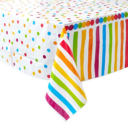 Oojami 4 Pack Polka Dot Plastic Tablecloth, 108 x 54, with White dots (Rainbow)