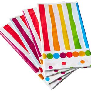 Oojami 4 Pack Polka Dot Plastic Tablecloth, 108 x 54, with White dots (Rainbow)