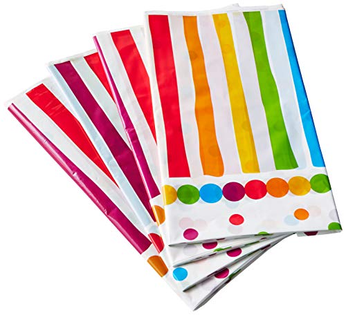 Oojami 4 Pack Polka Dot Plastic Tablecloth, 108 x 54, with White dots (Rainbow)