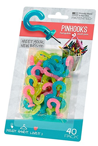 Pinhooks Wall Hooks Dream Pack - Pastel (Blue/Pink/Yellow) - 40 Small Decorative Reusable Hanging Hooks for All Your Organizing and Decorating Needs !