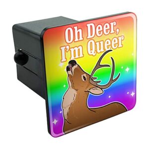 oh deer i'm queer rainbow pride gay lesbian funny tow trailer hitch cover plug insert