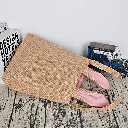 KEFAN 3 Pack Easter Bunny Bags Easter Bunny Baskets Jute Burlap Bunny Ear Tote Bags