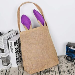 KEFAN 3 Pack Easter Bunny Bags Easter Bunny Baskets Jute Burlap Bunny Ear Tote Bags