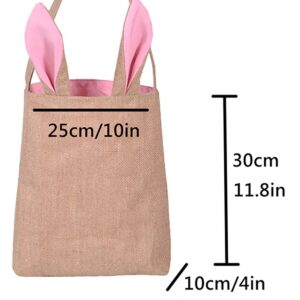 KEFAN 3 Pack Easter Bunny Bags Easter Bunny Baskets Jute Burlap Bunny Ear Tote Bags