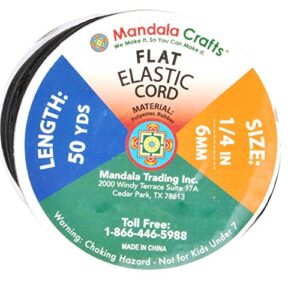 Mandala Crafts Flat Elastic Band, Braided Stretch Strap Cord Roll for Sewing and Crafting; 1/4 inch 6mm 50 Yards White