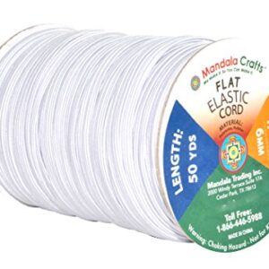 Mandala Crafts Flat Elastic Band, Braided Stretch Strap Cord Roll for Sewing and Crafting; 1/4 inch 6mm 50 Yards White