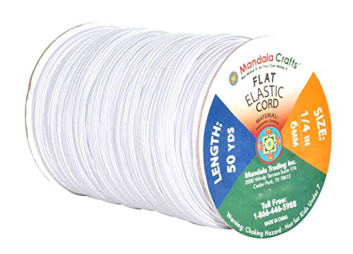 Mandala Crafts Flat Elastic Band, Braided Stretch Strap Cord Roll for Sewing and Crafting; 1/4 inch 6mm 50 Yards White