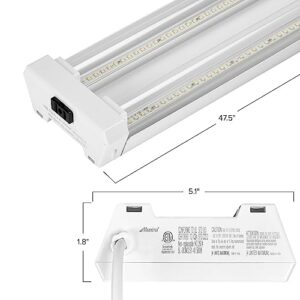 Maxxima 4 ft. Utility LED Motion Sensor Shop Light Fixture, 40 Watt, Linkable, Clear Lens 5000K Daylight 4600 Lumens, Plug in, Hardware Included, LED Garage Light Energy Star