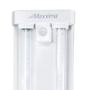 Maxxima 4 ft. Utility LED Motion Sensor Shop Light Fixture, 40 Watt, Linkable, Clear Lens 5000K Daylight 4600 Lumens, Plug in, Hardware Included, LED Garage Light Energy Star