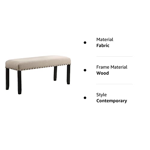 Roundhill Furniture Biony Fabric Dining Bench with Nailhead Trim, Tan