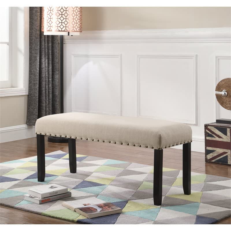 Roundhill Furniture Biony Fabric Dining Bench with Nailhead Trim, Tan