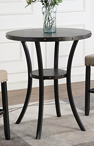 Roundhill Furniture Biony 3 Piece Set - 36" Round Espresso Bar Table with Nail Head Stools, Tan