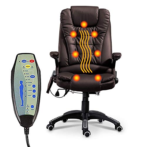 Massage Chair Office Swivel Executive Ergonomic Heated Vibrating Chair for Computer Desk(Brown)