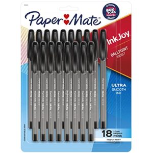 paper mate inkjoy 100st ballpoint pens, medium point (1.0mm), black, 18 count