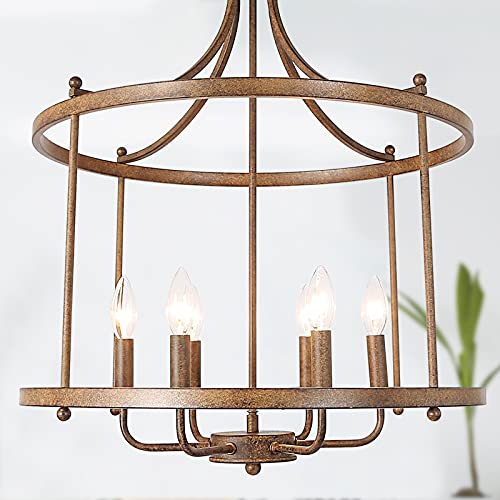 LOG BARN Farmhouse Chandelier, Dining Lighting Fixtures Hanging in Rustic Bronze, Drum Pendant for Kitchen Island, Living Room