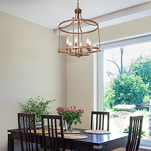 LOG BARN Farmhouse Chandelier, Dining Lighting Fixtures Hanging in Rustic Bronze, Drum Pendant for Kitchen Island, Living Room