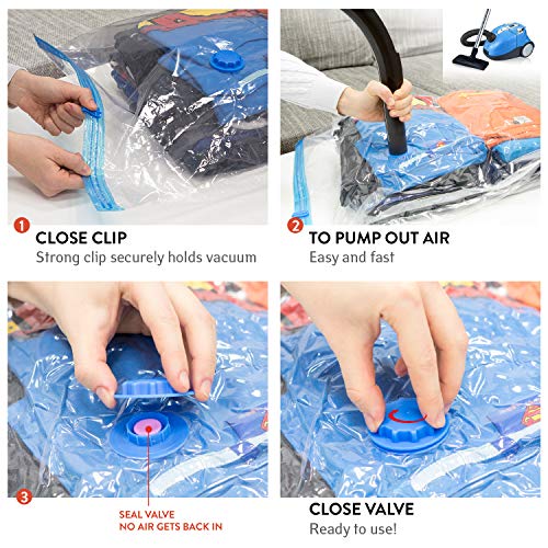 WonderWorker Press, 12 Vacuum Storage Bags, Nearly 80% More Compression Than Other Brands, Storage Bags for Bedding, Pillow, Blankets, Clothes etc.