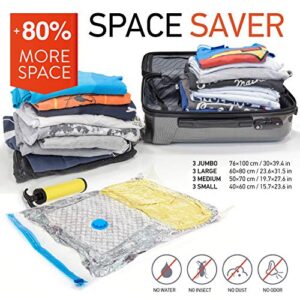 WonderWorker Press, 12 Vacuum Storage Bags, Nearly 80% More Compression Than Other Brands, Storage Bags for Bedding, Pillow, Blankets, Clothes etc.