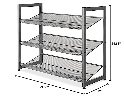 Whitmor Steel Mesh 3-Tier Shoe Rack, Gunmetal Gray