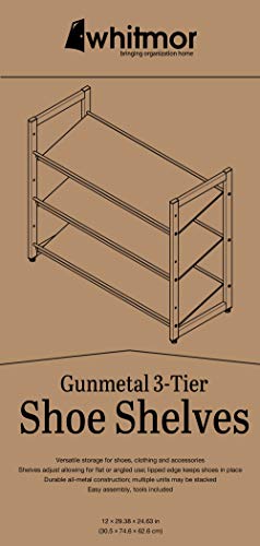 Whitmor Steel Mesh 3-Tier Shoe Rack, Gunmetal Gray