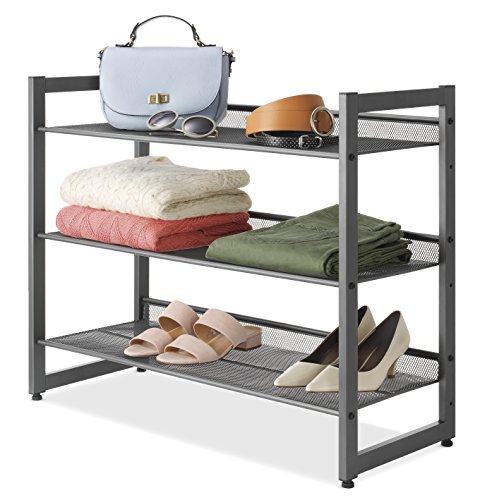 Whitmor Steel Mesh 3-Tier Shoe Rack, Gunmetal Gray