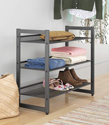 Whitmor Steel Mesh 3-Tier Shoe Rack, Gunmetal Gray