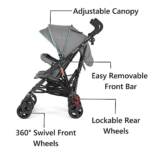 Dream On Me Volgo Twin Umbrella Stroller in Mint, Lightweight Double Stroller for Infant & Toddler, Compact Easy Fold, Large Storage Basket, Large and Adjustable Canopy