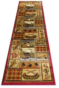 cr wildlife nature cabin lodge scene duck boat fish area rug (2 feet 2 inch x 7 feet 2 inch runner)