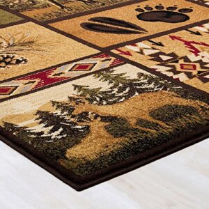 Champion Rugs Wildlife Nature Bear and Elk Scene Lodge Cabin Area Rug (3 Feet 10 Inch X 5 Feet 2 Inch)