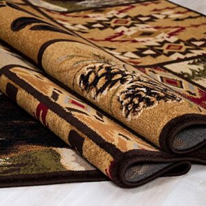 Champion Rugs Wildlife Nature Bear and Elk Scene Lodge Cabin Area Rug (3 Feet 10 Inch X 5 Feet 2 Inch)