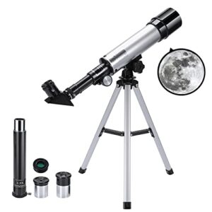 merkmak telescope for kids & beginners, kids telescope 50mm aperture 360mm az, 90x magnification astronomical refracting telescope with tripod for kids to explore the moon and star