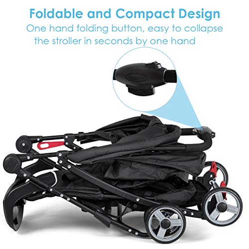 Baby Joy Lightweight Stroller, Compact Toddler Travel Stroller for Airplane, Infant Stroller w/Adjustable Backrest/Footrest/Canopy, 5-Point Harness, Storage Basket, Easy One-Hand Fold, Black