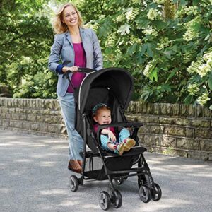 Baby Joy Lightweight Stroller, Compact Toddler Travel Stroller for Airplane, Infant Stroller w/Adjustable Backrest/Footrest/Canopy, 5-Point Harness, Storage Basket, Easy One-Hand Fold, Black