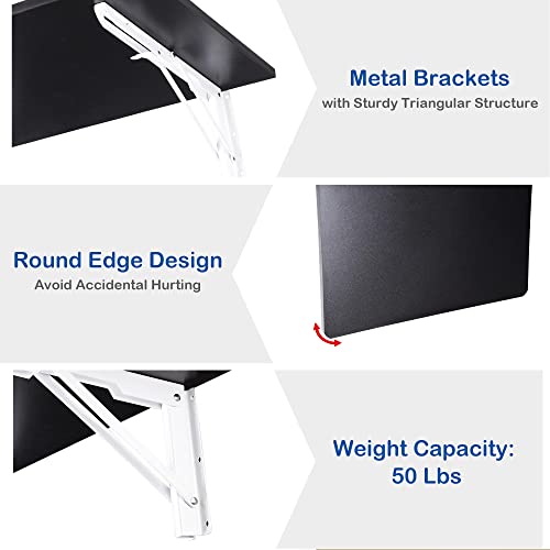 Yescom Wall Mounted Floating Folding Desk Wooden PC Dining Drop Leaf Table 24"x16" 50lbs Weight Capicity for Study Black