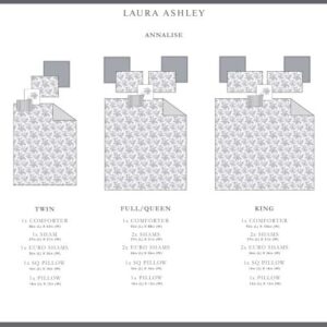 Laura Ashley Home - Queen Comforter Set, Reversible Cotton Bedding, Includes Matching Shams with Bonus Euro Shams & Throw Pillows (Annalise Grey, Queen), Shadow Grey/White