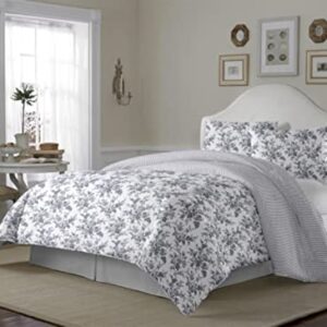 Laura Ashley Home - Queen Comforter Set, Reversible Cotton Bedding, Includes Matching Shams with Bonus Euro Shams & Throw Pillows (Annalise Grey, Queen), Shadow Grey/White