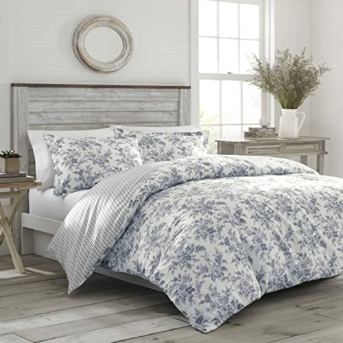 Laura Ashley Home - Queen Comforter Set, Reversible Cotton Bedding, Includes Matching Shams with Bonus Euro Shams & Throw Pillows (Annalise Grey, Queen), Shadow Grey/White