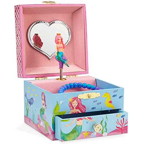 Jewelkeeper Mermaid Girl's Musical Jewelry Box, Underwater Design Pullout Drawer, Over The Waves Tune