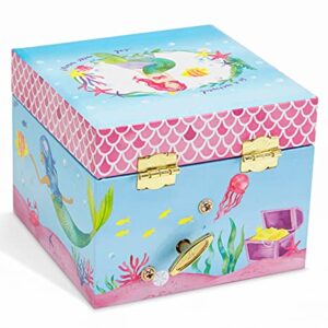 Jewelkeeper Mermaid Girl's Musical Jewelry Box, Underwater Design Pullout Drawer, Over The Waves Tune