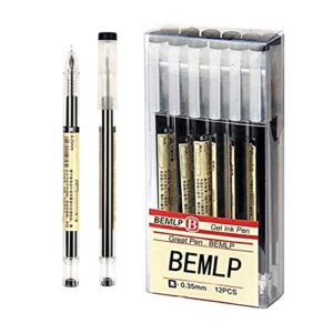 gel ink pen 0.35mm black liquid ink rollerball pens quick drying fine point pens ballpoint maker pen premium school office student exam writing stationery supply 12 pcs/set (black)