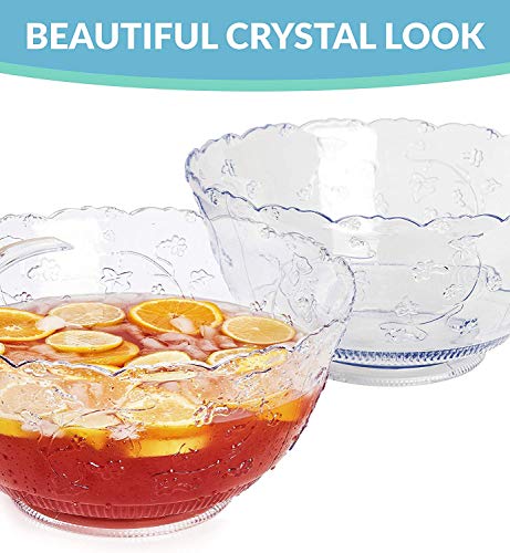 Premium Quality Plastic Punch Bowl With Ladle - Large 2 Gallon Bowl With 5 oz Ladle by Upper Midland Products