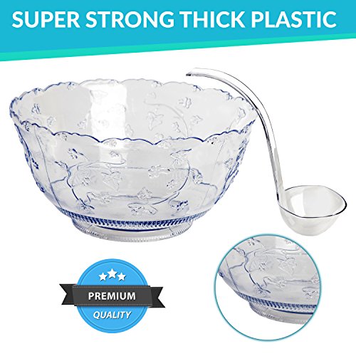 Premium Quality Plastic Punch Bowl With Ladle - Large 2 Gallon Bowl With 5 oz Ladle by Upper Midland Products