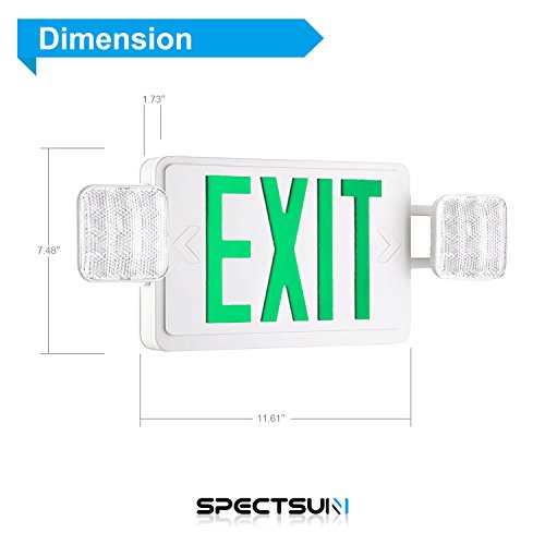 SPECTSUN Exit Sign with Emergency Light, Green Emergency Exit Lights with Battery Backup - 1 Pack, Exit Emergency Light Combo/Exit Sign with Emergency Light/Emergency Exit Light/Emergency Led Light