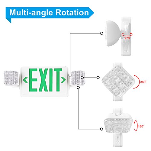 SPECTSUN Exit Sign with Emergency Light, Green Emergency Exit Lights with Battery Backup - 1 Pack, Exit Emergency Light Combo/Exit Sign with Emergency Light/Emergency Exit Light/Emergency Led Light