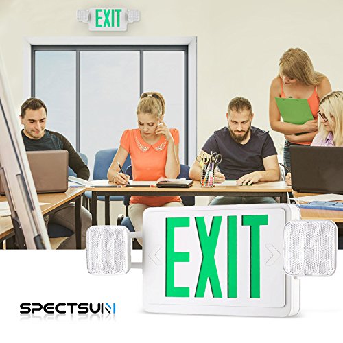 SPECTSUN Exit Sign with Emergency Light, Green Emergency Exit Lights with Battery Backup - 1 Pack, Exit Emergency Light Combo/Exit Sign with Emergency Light/Emergency Exit Light/Emergency Led Light